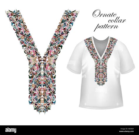 Shirt Jacket And T Shirt Collar Pattern Embriodery Ornament Vector