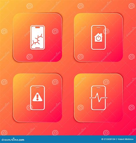 Set Mobile With Broken Screen Smart Home Exclamation Mark And Phone