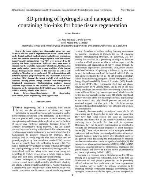 Pdf 3d Printing Of Hydrogels And Nanoparticle Containing Bio