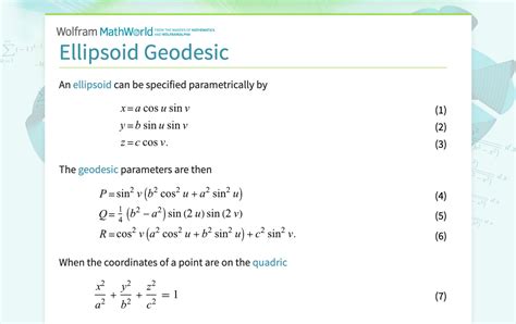 Ellipsoid Geodesic From Wolfram Mathworld