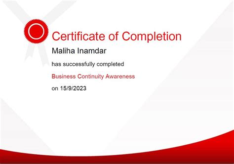 maliha inamdar on linkedin successfully completed business continuity
