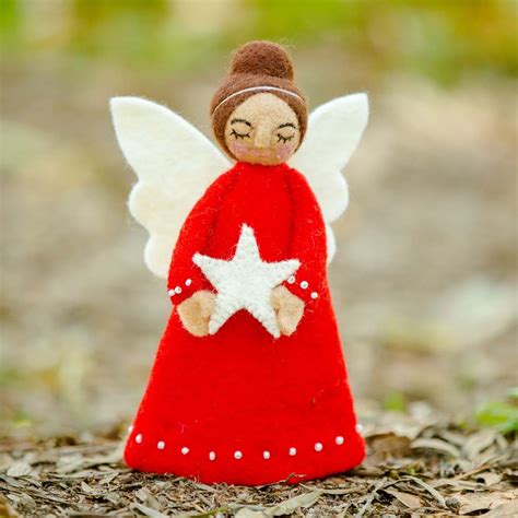 Felt Red Fairy Doll With Hat For Imaginative Play