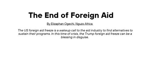 The End Of Foreign Aid
