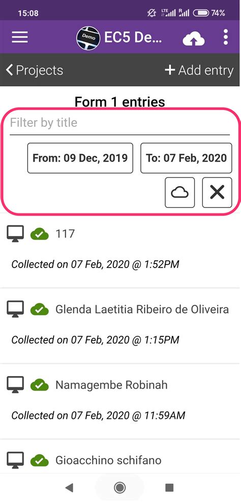 Filter Entries Epicollect5 Data Collection User Guide