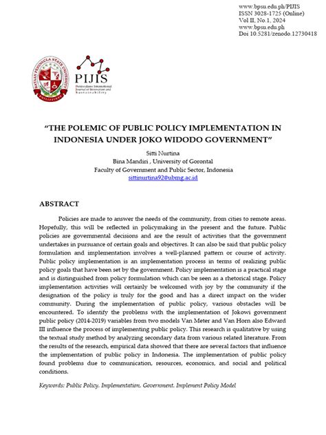 The Polemic Of Public Policy Implementation In Indonesia Under Joko Widodo Government Pdf