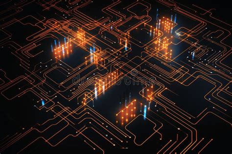 Modern Circuit Board Design With A Circular Hud Connection Concept Stock Illustration