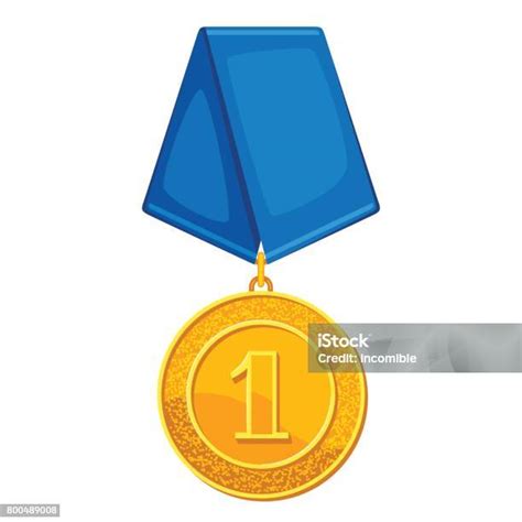 Realictic 골드 메달 블루 리본입니다 수상 스포츠 또는 기업 경쟁의 그림 1위에 대한 스톡 벡터 아트 및 기타 이미지