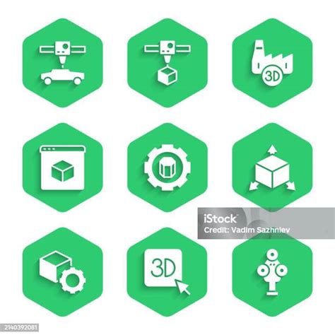 3d 프린터 설정 스캐너 아이소 메트릭 큐브 인쇄소 산업 및 자동차 아이콘을 설정합니다 벡터 3차원 형태에 대한 스톡 벡터 아트 및 기타 이미지 Istock