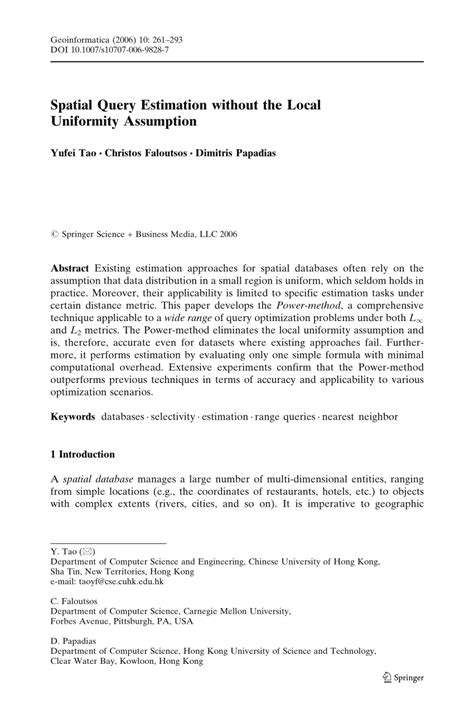 pdf spatial query estimation without the local uniformity assumption