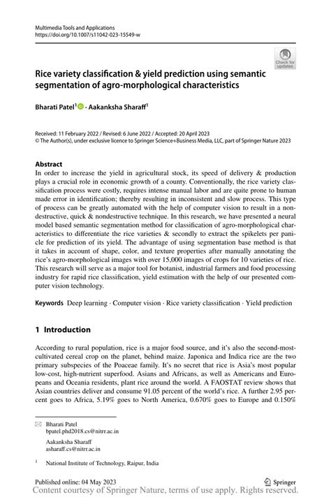 Rice Variety Classification Yield Prediction Using Semantic Segmentation Of Agro Morphological