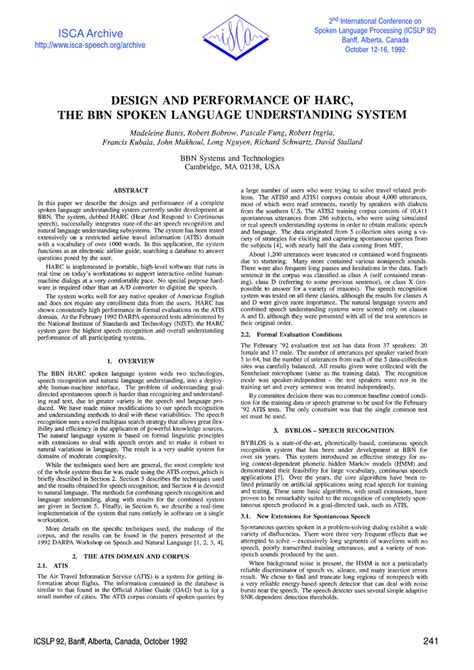 Pdf Design And Performance Of Harc The Bbn Spoken Language Understanding System