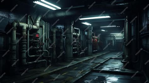 Premium Photo Dark Industrial Interior With Pipes And Valves 3d
