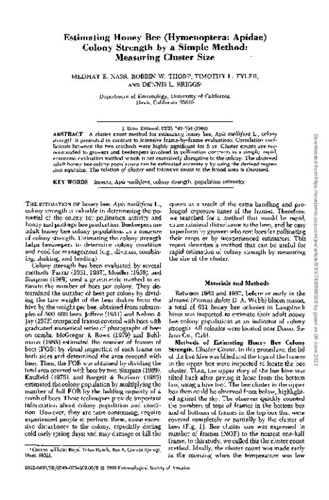 Pdf Estimating Honey Bee Hymenoptera Apidae Colony Strength By A
