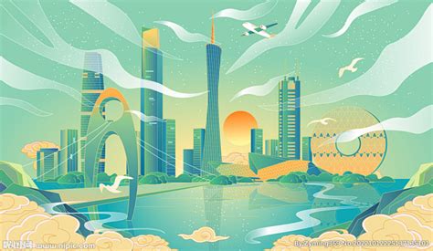 广州地标建筑国潮插画