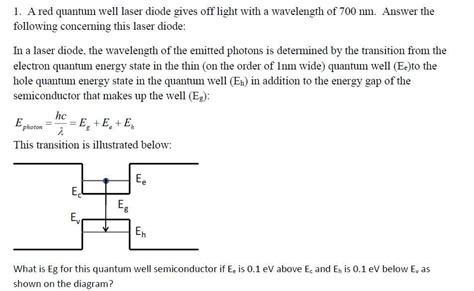 Solved 1 A Red Quantum Well Laser Diode Gives Off Light