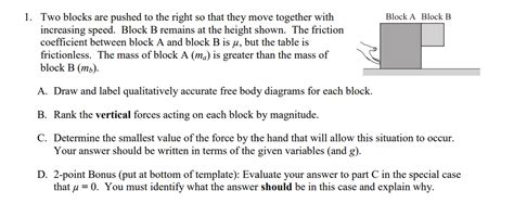 Solved Block A Block B Two Blocks Are Pushed To The Right Chegg Com