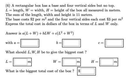Solved 6 A Rectangular Box Has A Base And Four Vertical