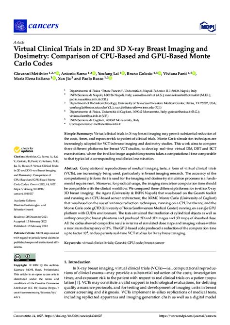 Pdf Virtual Clinical Trials In 2d And 3d X Ray Breast Imaging And Dosimetry Comparison Of Cpu