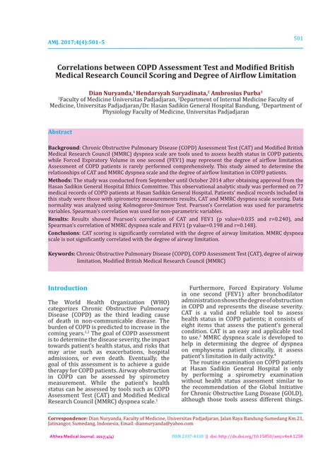 Pdf Correlations Between Copd Assessment Test And Modified British Medical Research Council