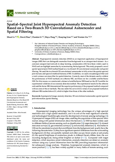Pdf Spatial Spectral Joint Hyperspectral Anomaly Detection Based On A Two Branch 3d