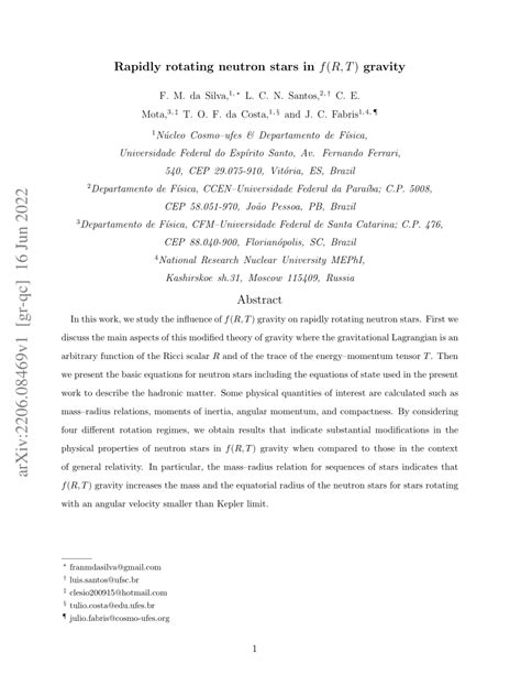 Pdf Rapidly Rotating Neutron Stars In F R T Gravity
