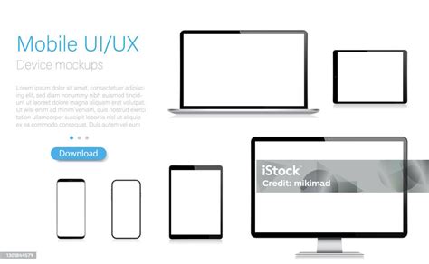 현실적인 벡터 모형 디지털 태블릿 휴대 전화 스마트 폰 노트북 및 컴퓨터 모니터 Ui Ux 디자인 벡터 일러스트레이션 현대 디지털 고안 디지털 템플릿 스톡 일러스트레이션