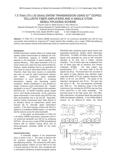 Pdf 15 Tbits 75 × 20 Gbits Dwdm Transmission Using Er 3 Doped