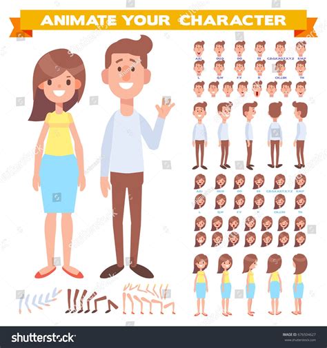 Front Side Back View Animated Characters Male And Female Characters