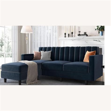 Fabulous Tuxedo Dark Blue Velvet Sofa Sectional Aptdeco