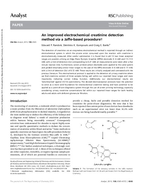 Pdf An Improved Electrochemical Creatinine Detection Method Via A