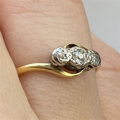 Antique Diamond 10ct Trilogy Bypass Ring 18ct 18k Ye Gem