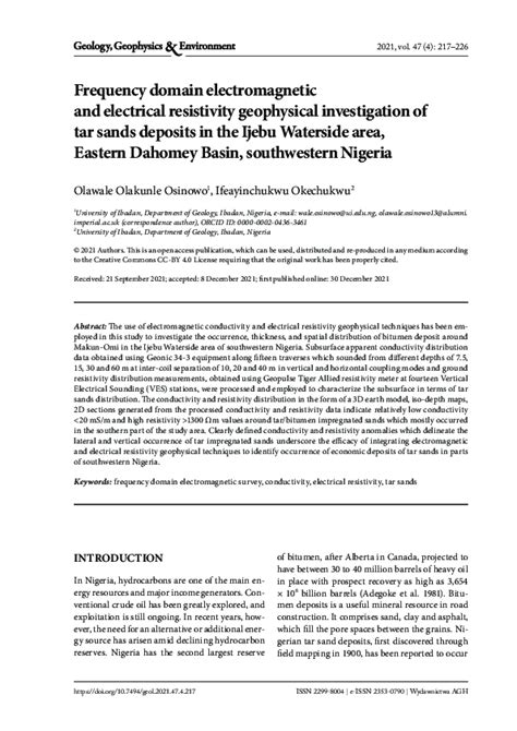 Pdf Frequency Domain Electromagnetic And Electrical Resistivity Geophysical Investigation Of