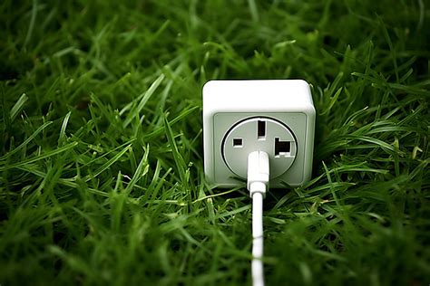A White And Green Plug Plugged Into Grass Background High Resolution Alternative Energy