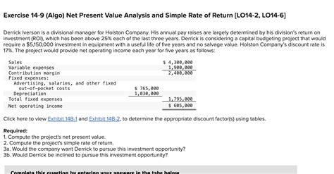 Solved Exercise Algo Net Present Value Analysis And Chegg