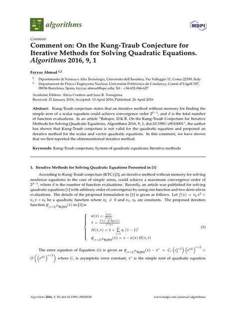 Ahmad Comment On Kung And Traub Pdf Limit Mathematics Equations