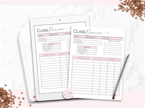 Class Overview Planner Semester Class Overview Collage Classes List Etsy