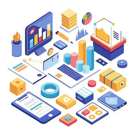 Isometric Illustration Of Data Analysis Business Intelligence And Digital Marketing Concepts