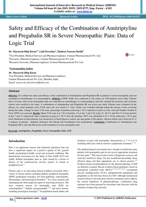 Pdf Safety And Efficacy Of The Combination Of Amitriptyline And Pregabalin Sr In Severe
