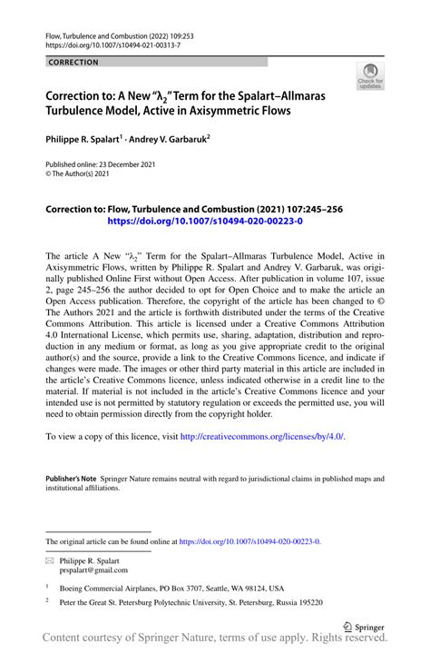 Correction To A New “λ2” Term For The Spalart Allmaras Turbulence Model Active In Axisymmetric