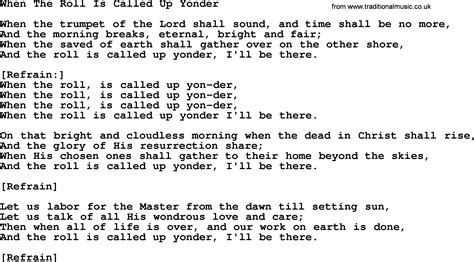Willie Nelson Song When The Roll Is Called Up Yonder Lyrics