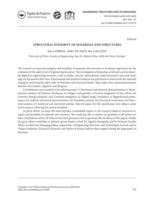 Pdf Structural Integrity Of Materials And Structures