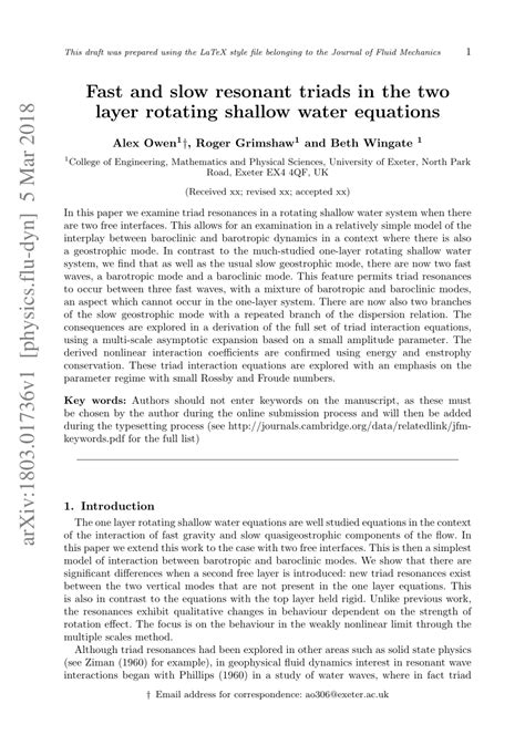 Pdf Fast And Slow Resonant Triads In The Two Layer Rotating Shallow