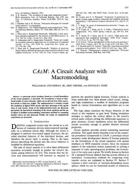 Cazm A Circuit Analyzer With Macromodeling Pdf Electronic Circuits Network Analysis