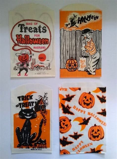 Halloween Candy Treat Bags Witch On Broom Jol Cat Bat Pumpkinhead