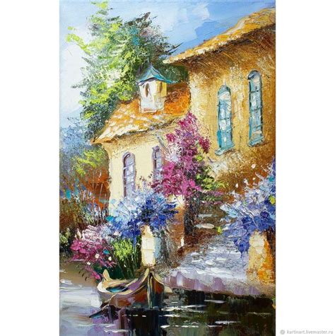 Картина маслом Летний дворик 20 х 31 см в интернет магазине на Ярмарке Мастеров Картины