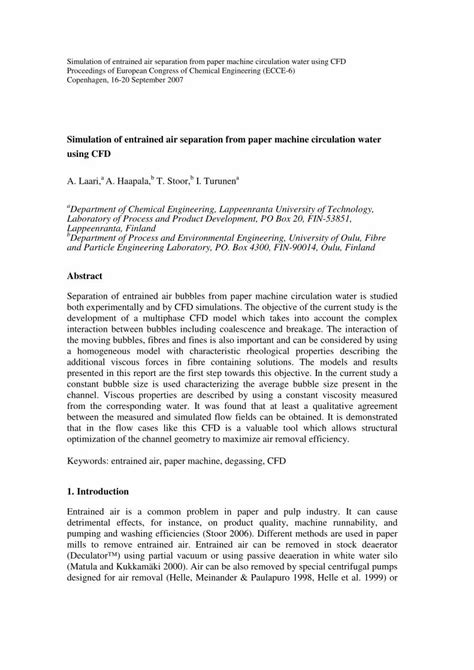 pdf simulation of entrained air separation from paper … · simulation