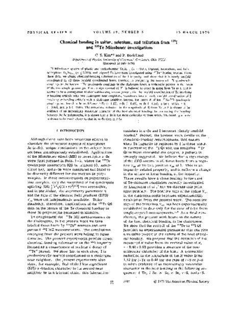 Pdf Chemical Bonding In Sulfur Selenium And Tellurium Fromi129andte125mössbauer Investigations