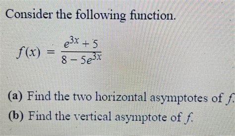 Solved Consider The Following Function F X 8−5e3xe3x 5 A