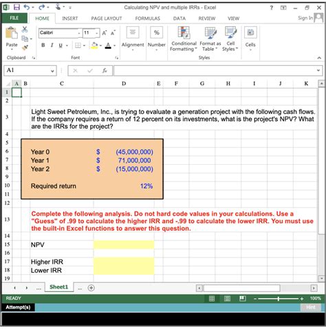 Solved X Calculating NPV And Multiple IRRs Excel O X Chegg Com