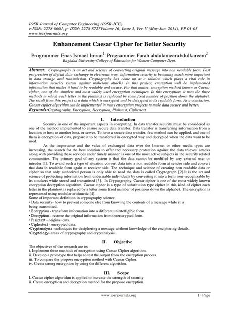 enhancement caesar cipher for better security pdf pdf cipher